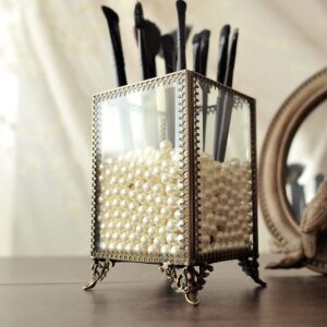 putwo makeup organizer vintage make up brush holder with free white pearls - small