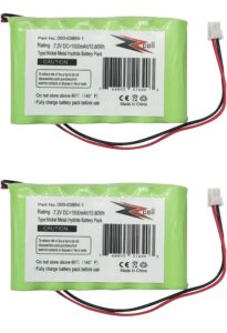 zzcell 2-pack battery for honeywell alarm 300-03864-1, lynx l3000, lynx l5000, lynx l5100, ademco 300-03865, 7.2v, 1500mah (note: please check part number before purchase -battery connector- 2 prong)