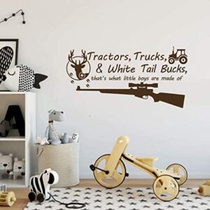 battoo tractors, trucks white tail bucks - little boys are made of - deer tracks boys hunting wall decals children wall decal vinyl art - nursery wall vinyl decal vinyl(dark brown, 22" wx13 h)