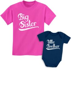 big sister little brother matching outfits baby announcement sibling shirts set girls shirt wow pink/baby navy kids shirt 4t / baby newborn