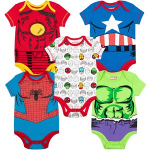 marvel baby boys' 5 pack bodysuits - the hulk, spiderman, iron man and captain america multi 3-6 months