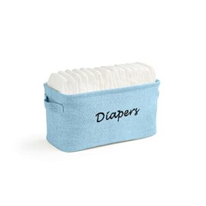 dejaroo - baskets for organizing diapers and newborn essentials, baby diaper caddy organizer, embroidered baby shower gifts for moms, linen basket with handle, 12 x 6 x 6 inches, blue