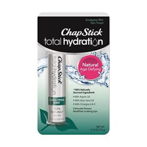 chapstick total hydration (eucalyptus mint flavor, 0.12 ounce) flavored lip balm tube, natural age defying lip care, clinically proven, non-tinted, eucalyptus mint, 1 count