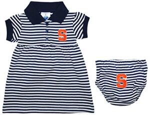 college baby striped game day polo dress with bloomer - syracuse orange block s logo - navy/white - 12 months