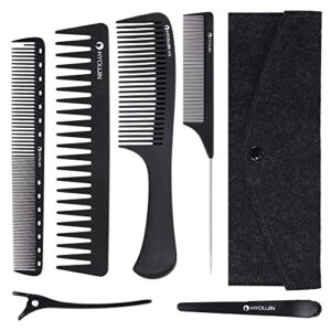 hyoujin 7 pcs hair comb set rat tail parting combs carbon wide and fine tooth comb brush cutting comb professional styling hair combs for women,men accessories with clips