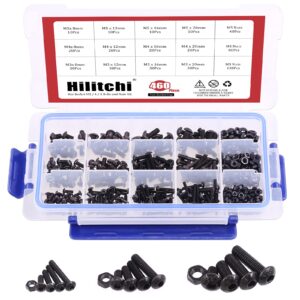 hilitchi 460-pcs m3 m4 m5 button head hex socket head cap bolts screws nuts assortment kit - 10.9 grade alloy steel