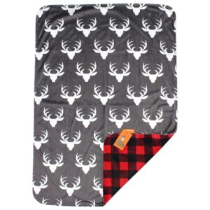 dear baby gear deluxe soft baby blankets for newborn girls & boys - cute infant blanket, nice nursery blankets, double layer toddler blanket - deer antlers red & black buffalo plaid (30" x 40")