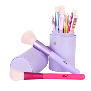 matto makeup brushes 10-pieces colorful wood handles synthetic hairs makeup brush set with cosmetic brush holder