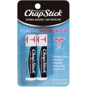 chapstick classic medicated lip balm & skin protectant tube, relieves chapped lips, 0.15 ounce each (1 blister pack of 2 sticks), 2 count (pack of 1)