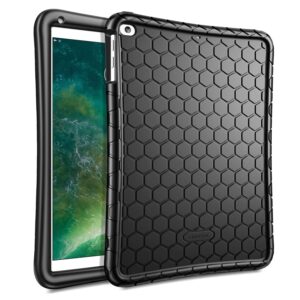 fintie case for ipad 6th / 5th generation (2018/2017), ipad air 2 / air 1 (9.7 inch) - [honey comb series] lightweight anti-slip kids friendly shockproof silicone cover, black