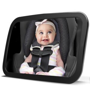 lanchuon safety baby car mirror for back seat, updated large and stable rear facing car seat baby in-sight shatterproof mirror with cloth, adjustable double strip, 11.8 inch long