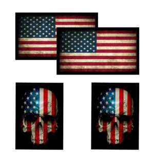 american flag & skull flag hard hat & helmet stickers: 4 pack. great for motorcycle biker helmet, construction toolbox, hard hat, mechanic shop & more. great for any patriot. usa made