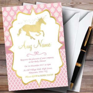 pink & gold magical unicorn invitations baby shower invitations