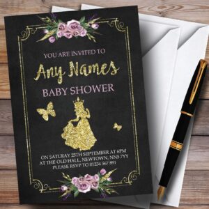 chalk & gold floral princess invitations baby shower invitations