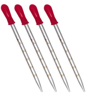 oess thick glass graduated dropper pipettes 1ml with red rubber caps pk/4