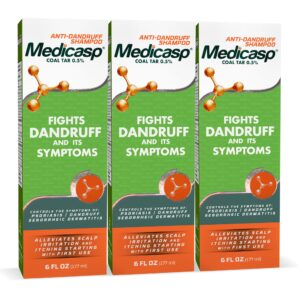 medicasp coal tar gel anti dandruff shampoo, treats seborrheic dermatitis & psoriasis, formulated for dry, flaky & itchy scalp treatment, for women & men, 6 ounce (pack of 3)