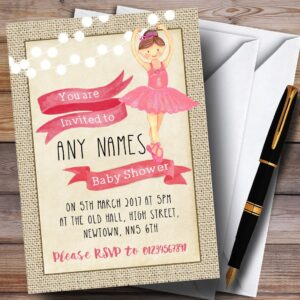 vintage burlap girls pink ballerina ballet invitations baby shower invitations