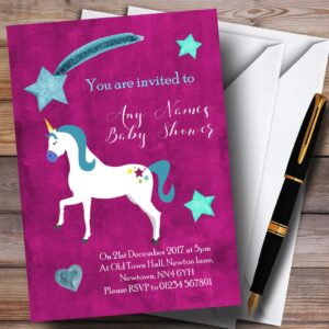 deep pink unicorn invitations baby shower invitations