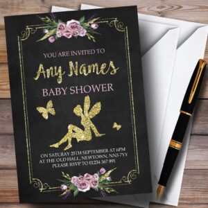 chalk & gold floral fairy invitations baby shower invitations