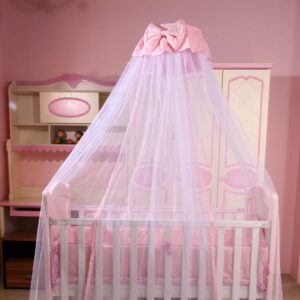 ruihome dome style hanging princess girls mosquito net nursery crib bed canopy pink bowknot decor, without bracket stand