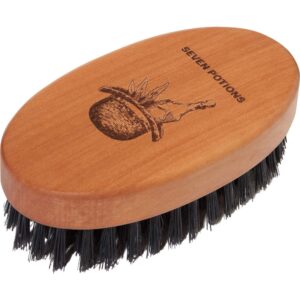 seven potions beard brush for men with 100% first cut boar bristles. made in pear wood with firm bristles to tame and soften your facial hair