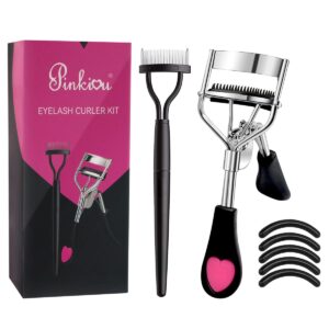 pinkiou eyelash curlers with comb and eeylash separator set professional lash curler with built-in comb ergonomic heart-shaped handle and eyelash comb tool for daily makeup