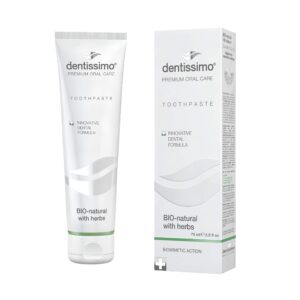 dentissimo swiss biodent bio-natural with herbs fluoride free toothpaste for sensitive teeth and gums, 75 ml