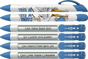 greeting pen baby pen- it's a boy! stork baby shower favor/birth announcement rotating message 6 pen set 36005