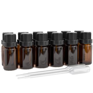 glass bottles for essential oils - refillable empty amber bottle with orifice reducer dropper and cap - diy supplies tool & accessories perfume aromatherapy - carrier oil kit, 12 count (pack of 1)