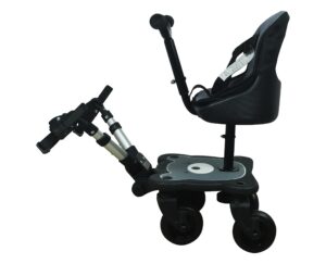 englacha 2-in-1 cozy 4-wheel rider, black - child rider stroller attachment with saddle seat and standing platform - universal fit for most prams - quick and easy to use - designed for safety