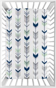 sweet jojo designs navy, grey and mint baby boy or girl unisex fitted mini portable crib sheet for mod arrow collection - for mini crib or pack and play only