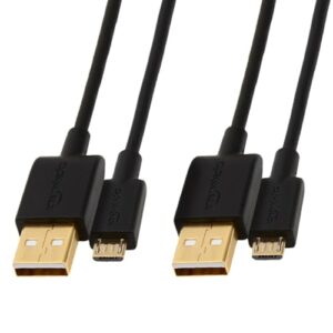 amazon basics 2-pack usb-a to micro usb charging cable, 480mbps transfer speed with gold-plated plugs, usb 2.0, 3 foot, black