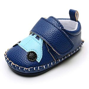 lidiano baby non slip rubber sole cartoon first walking slippers crib shoes newborn infant toddler training shoes (12-18 months, blue car)