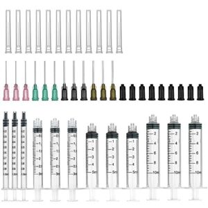 12 pack - 1ml, 3ml, 5ml, 10ml syringes each 3pcs with 14ga, 16ga, 18ga and 20ga blunt tip needles and storage caps(luer lock)