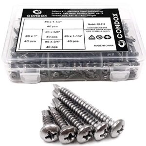 comdox 410 stainless steel self drilling screws kit set, pan head phillips sheet metal tek screws assortment kit, modified truss head, 8-18 thread size, 5/8" to 1-1/2" length (pack of 200)