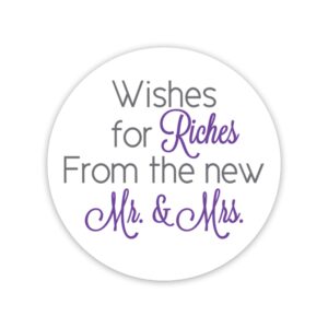 60ct - 1.5" - wishes for riches for the new mr and mrs, lottery ticket wedding favor stickers (#214-gp)