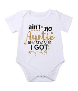 gaono newborn baby auntie letter print short sleeve romper infant summer clothing (ain't no auntie like the one i got, 0-3 months)