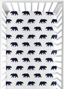 navy blue and white bear print baby or toddler fitted crib sheet for big bear collection by sweet jojo designs