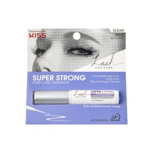 kiss lash couture clear strip lash adhesive with biotin & blueberry extract, latex-free, dermatologist tested, contact lens friendly, strong hold, gentle formula, with brush tip applicator, 0.17 oz.