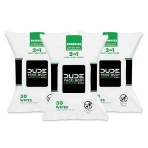 dude wipes - 3 pack, 90 wipes, infused with energizing pro vitamin b5, alcohol free and hypoallergenic cleansing wipes