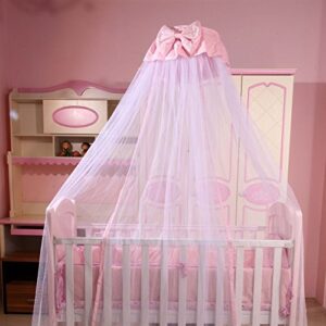 ruihome dome style hanging baby mosquito net princess girls bed canopy with pink bowknot decor, netting with bracket