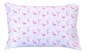 ella & max toddler pillowcase. pink flamingo. soft & cuddly. fits 13x18 & 14x19 toddler pillows. easy to wash & no ironing. handmade in usa. made of luxury microfiber fabric.