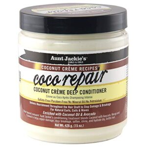 aunt jackie's coconut crème recipes coco repair deep hair conditioner, delivers nourishment, stops damage, breakage for natural curls, 15 oz