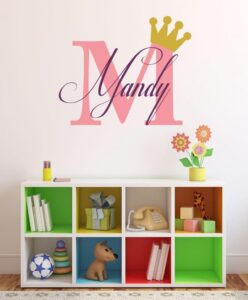 baby girl initial personalized custom name vinyl wall decal 20" w by 12" h, girl name wall decals, wall decal, name wall decal, nursery name decal, girls names, plus free white hello door decal