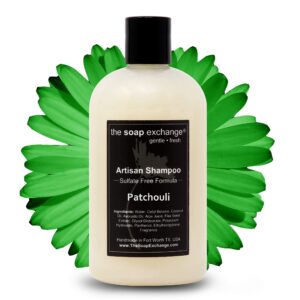 the soap exchange hair shampoo - patchouli scent - hand crafted 12 fl oz / 354 ml natural artisan hair care, gentle, sulfate & paraben free, cleanse, moisturize, & protect. made in the usa.