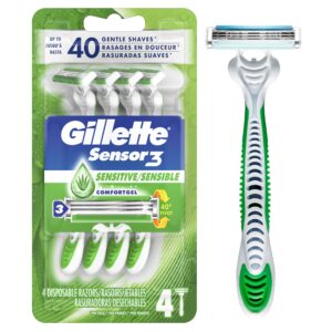 gillette sensor3 sensitive men's disposable razor, 4 razors