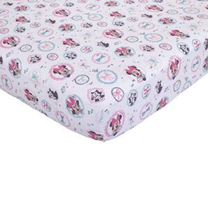 disney baby minnie mouse all about bows fitted crib sheet, pink, aqua