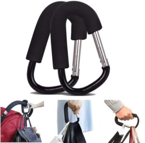 mini-factory (pack of 2) stroller organizer hooks, multi-purpose large hanger hooks clip for shopping bags, purses