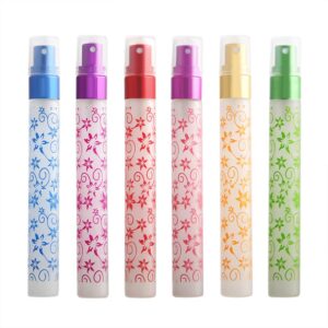 enslz 6 pcs 10ml flower print matte refillable empty travel glass perfume spray bottle atomizer pump sprayer bottle set