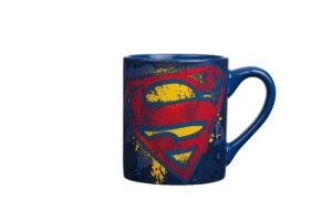 silver buffalo dc comics superman splatter paint logo ceramic coffee mug, 14 ounces